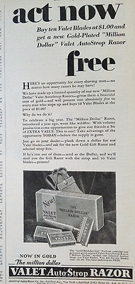 1929 Vintage VALET Auto Strop Million Dollar Razor Blades Original Ad ...