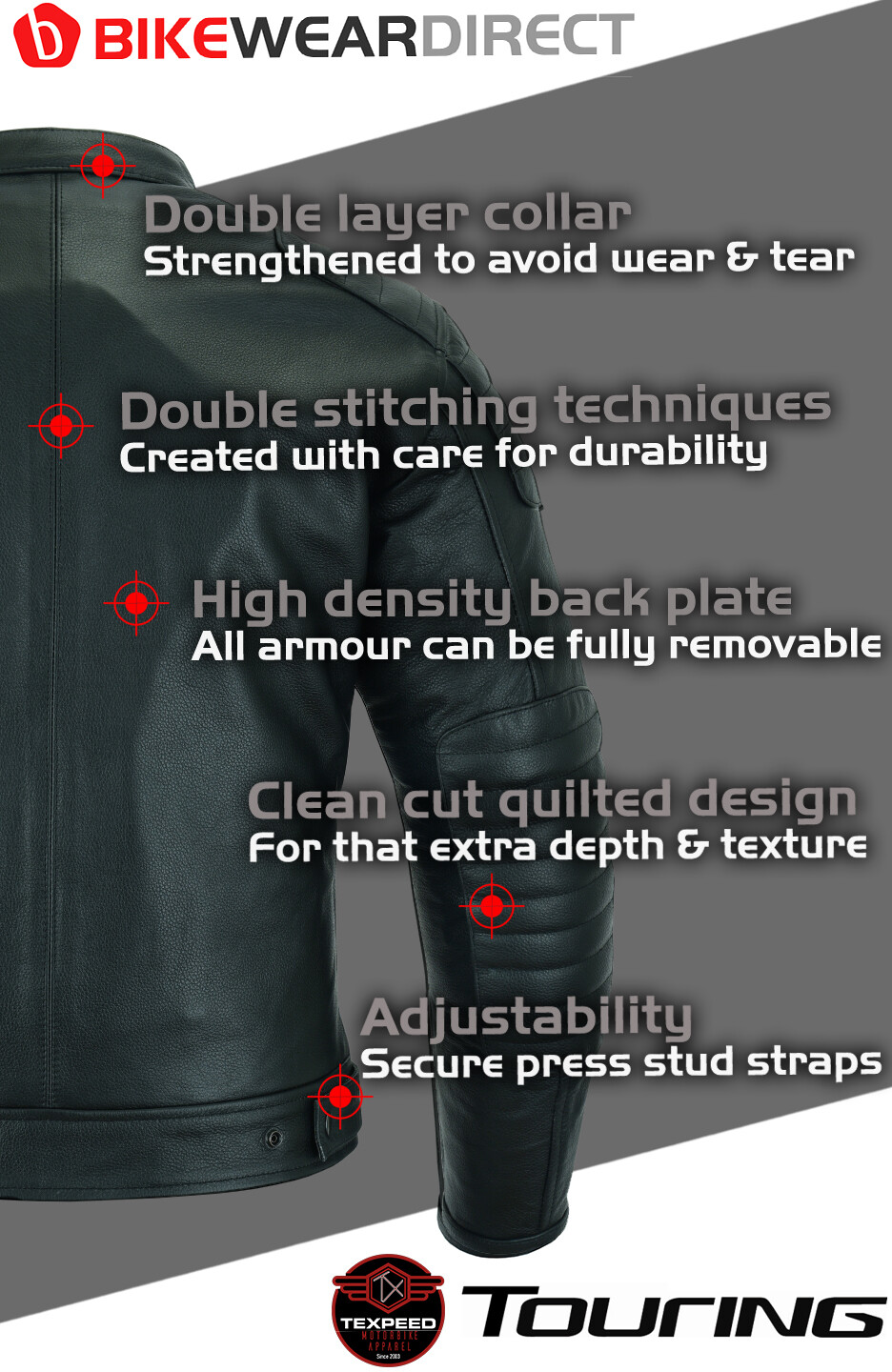 Leather Motorbike Motorcycle Jacket Touring With Genuine CE Armour ...