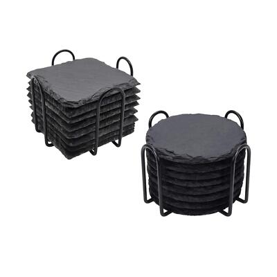 8 Piece Slate Stone Coaster Set Rustic Durable with Holder Coasters for ...