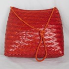 Red Wicker Straw Purse Wood Leaf Accents 11" long 9" high 3" deep 17.5 ...