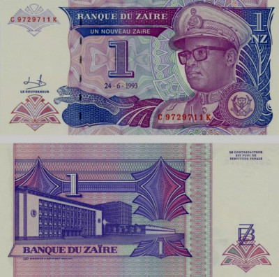 Zaire 1 New ZAIRE P-52 1993 Congo Dr. Jaguar Leopard Mobutu UNC ...