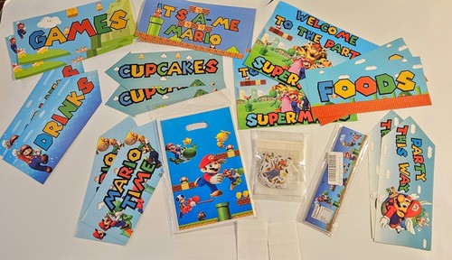 Super Mario Brothers Party Supply Bundle Cupcake Toppers Gift Bags ...