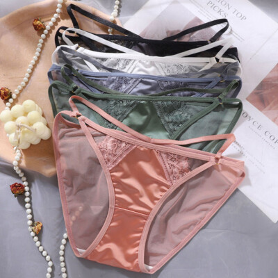 Pack Of 5 Sexy Womens String Satin Panties Briefs Underwear Lace Sheer ...