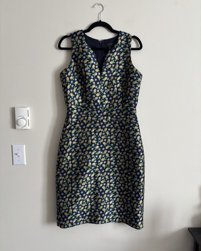 J Crew Lemon Print Jacquard Dress 6T 6 Tall Knee Length Summer Office ...