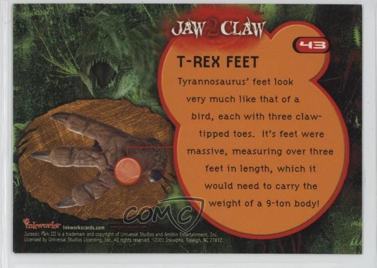 2001 Inkworks Jurassic Park III 3D Jaw 2 Claw T-Rex Feet #43 0kz8 | eBay