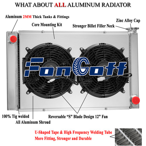 31" x 19" 2 Row Aluminum Radiator Shroud Fan FOR Chevy GM SBC Heavy ...