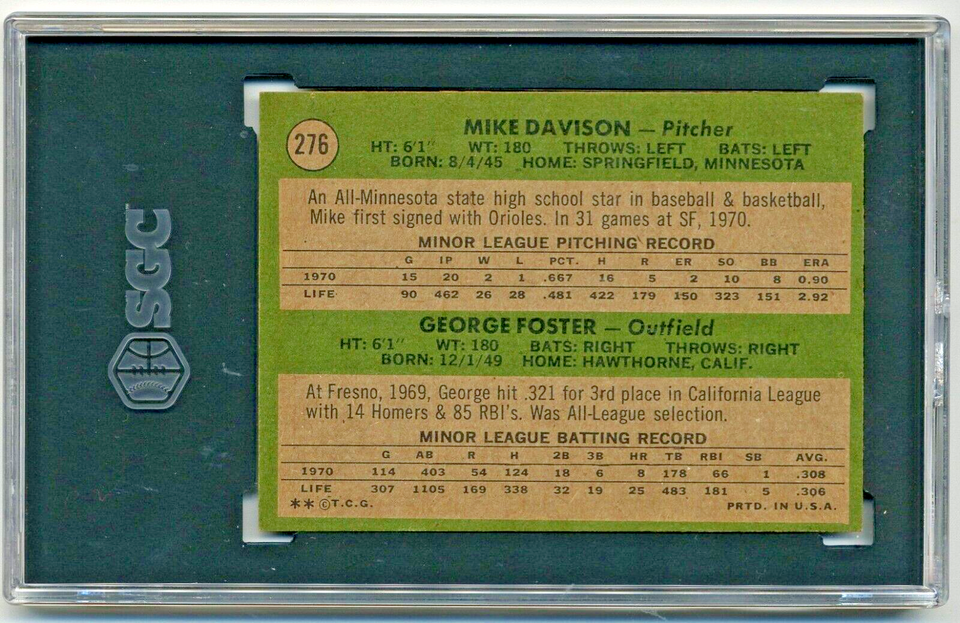 1971 TOPPS SAN FRANCISCO GIANTS GEORGE FOSTER #276 SGC 6 EX-MT ROOKIE ...