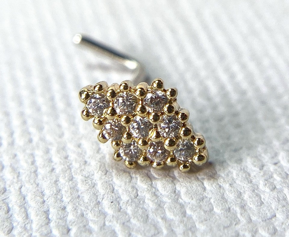 1pc CZ Paved Rhombus-Shaped L-Bend 20g Nose Ring Stud Screw 316L ...