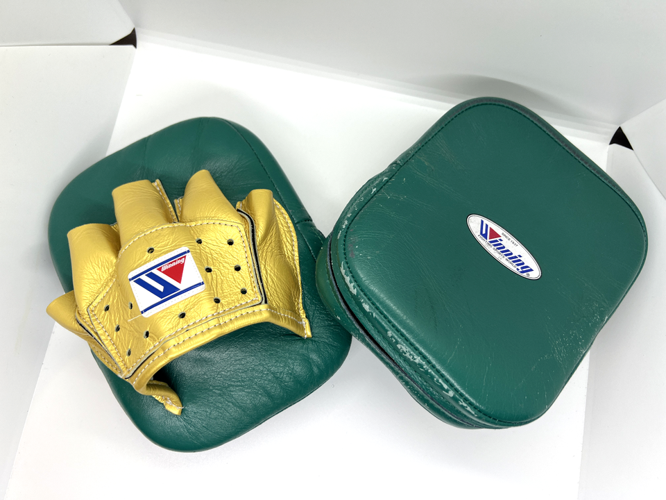 Winning Boxing Small Punching Mitts Green and Gold curved CO-CM-10 Used ...