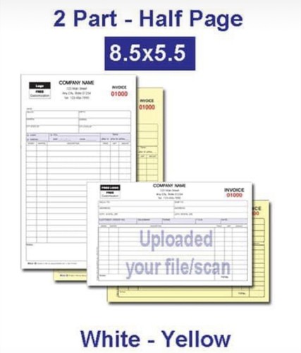 INVOICE CUSTOM PRINTED 2 Part Carbonless Form, Blk Ink. Additional Opt ...