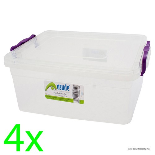 2 X 3L PLASTIC STORAGE BOX LID HANDLES CLEAR CONTAINER HOME OFFICE ...