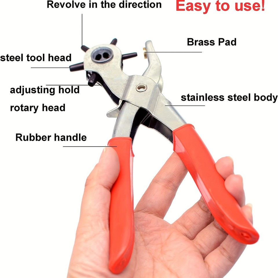 9" Leather Hole Puncher Heavy Duty Hand Pliers Belt Holes 6 Sized ...