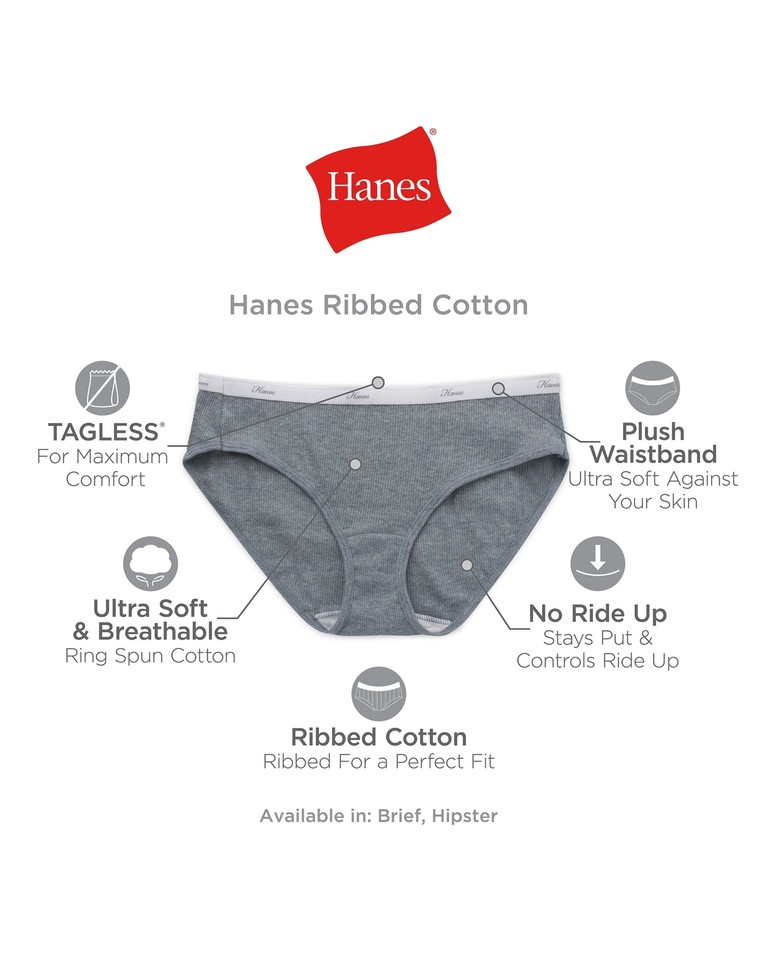 Hanes Womens Briefs 6-Pack Ribbed Cotton Underwear Tagless No Ride Up ...