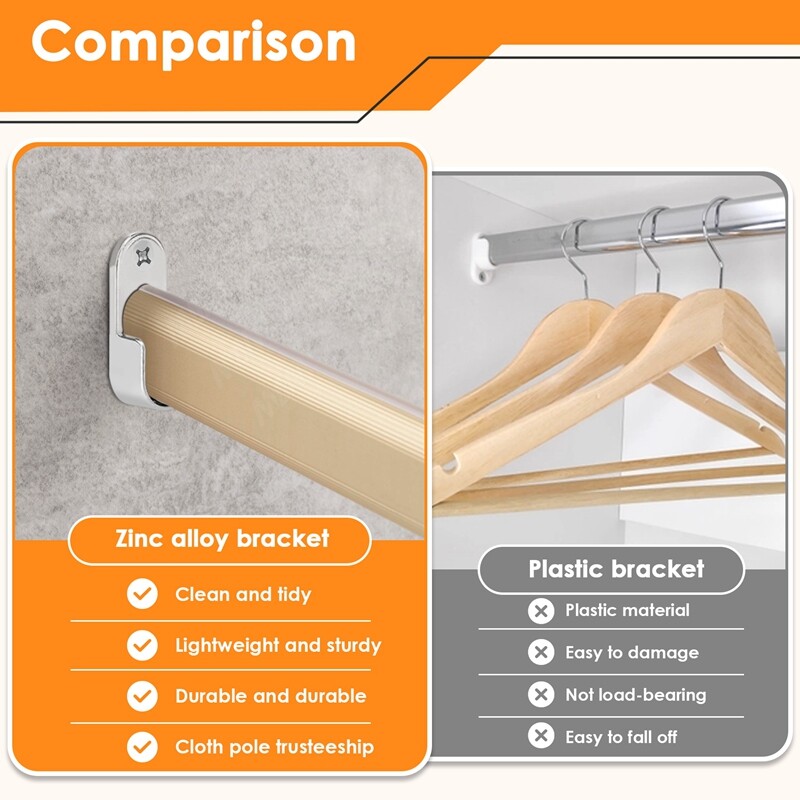 Oval Wardrobe Hanging Rail Rod End Bracket Support Silver Tone Pair ...