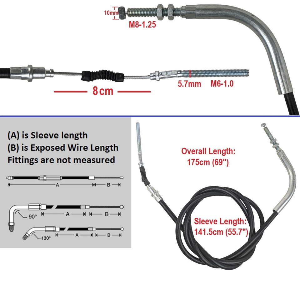 69-Inch ATV Brake Cable Compatible with 110cc, 125cc, 150cc, 250cc ATVs ...