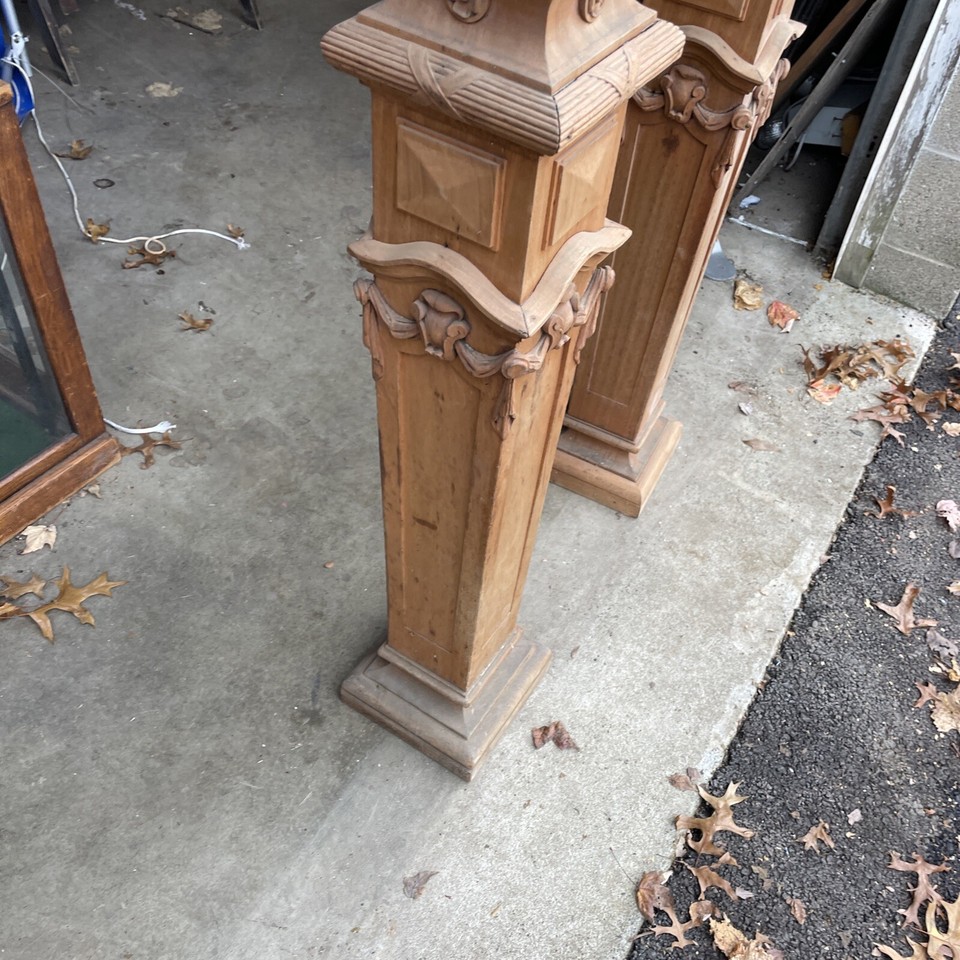 Bova 77 Pair Antiques Carved Stripped newell posts 55 x 8“ square base ...