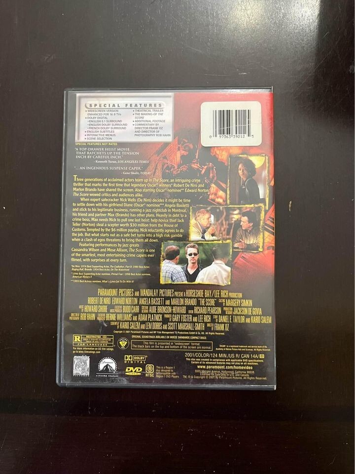 The Score (DVD, 2001, Widescreen) Robert DeNiro, Edward Norton | eBay