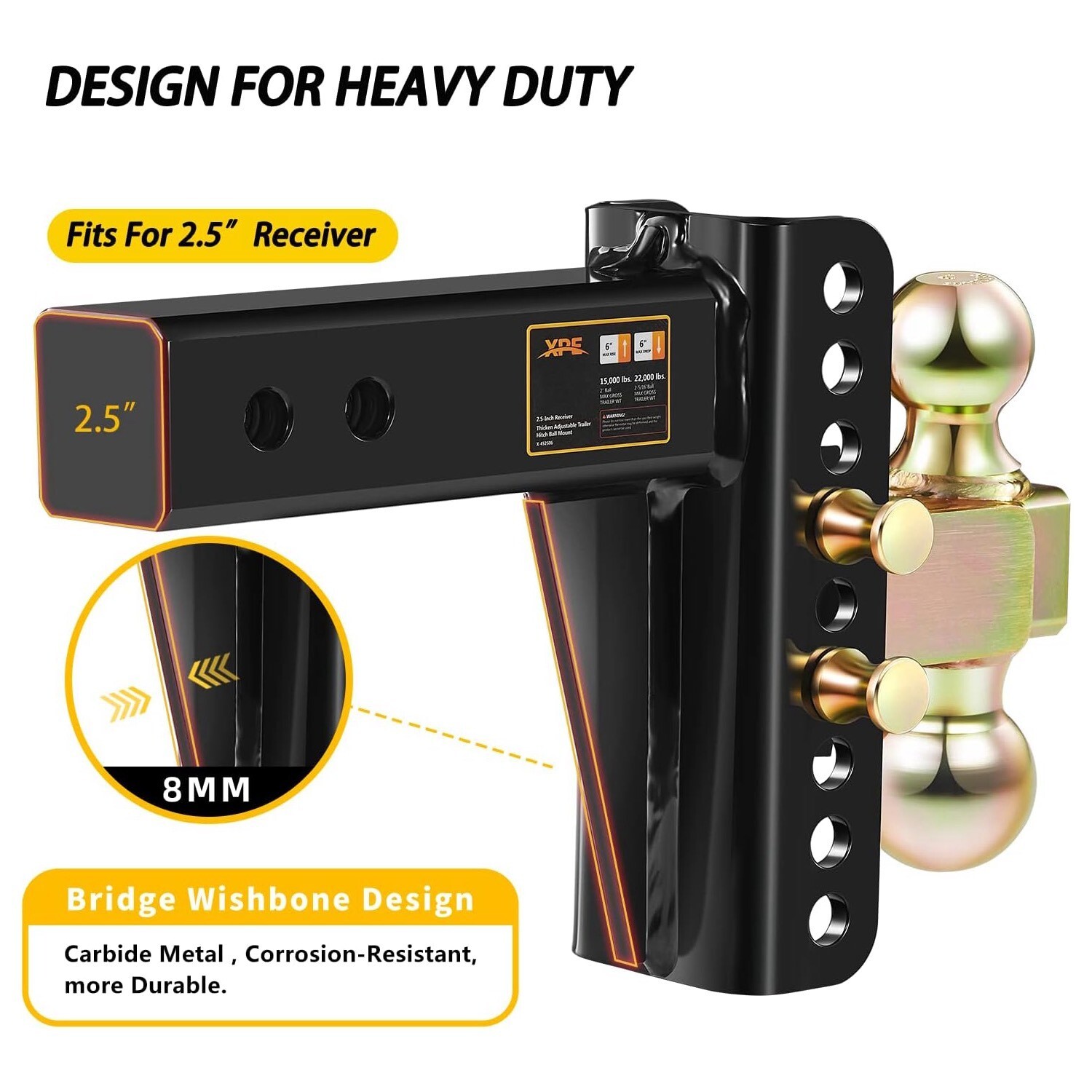 XPE Trailer Hitch 2.5" Receiver 6" Adjustable Drop Hitch Heavy Duty ...