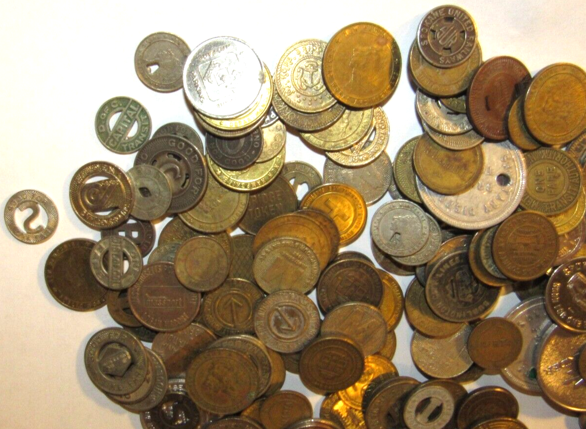 1 lb. Lot of Transit Transportation Trolley & Bus Tokens - #13 Approx ...