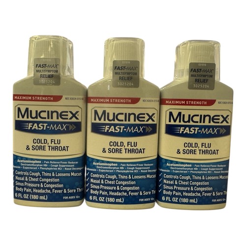 Mucinex FastMax 3 Pack Cold Flu & Sore Throat 6fl oz Each Best By 09/31 ...