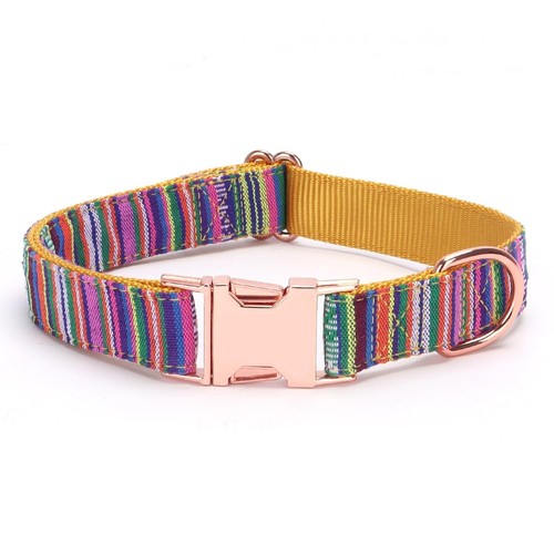 Multi-Colored Stripe Dog Collar, Soft Adjustable Dog Collars with Metal ...