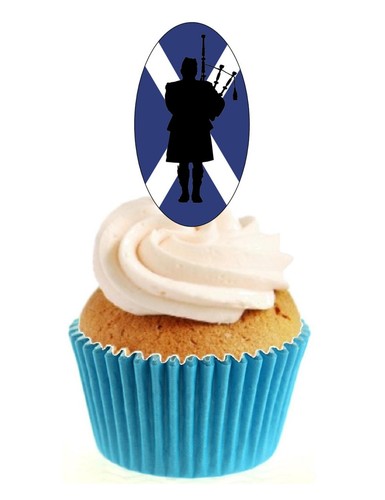 Novelty Scottish Flag Piper 12 Edible Stand Up wafer paper cake toppers ...