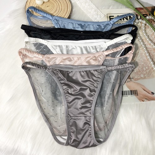 Pack Of 5 Sexy Womens Sheer Back String Bikinis Underwear Satin Panties ...