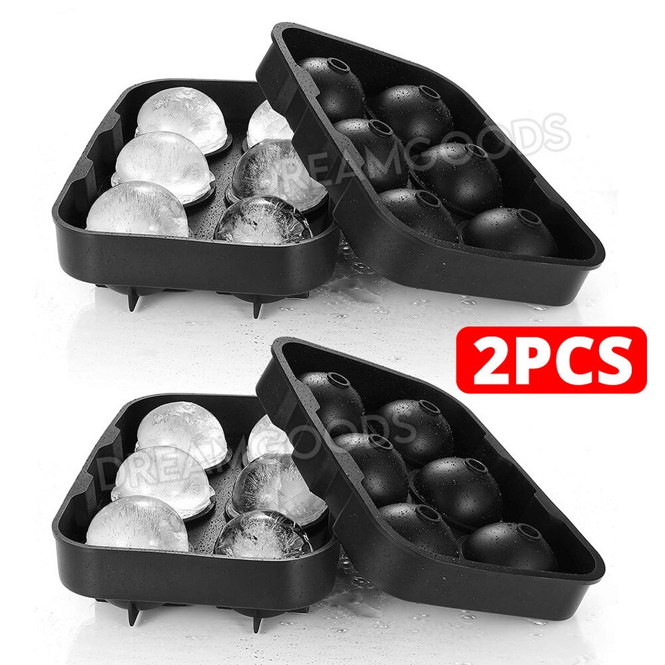 6 Large Ice Cube Tray Round Mould Mold Sphere Whiskey Silicone Ball ...