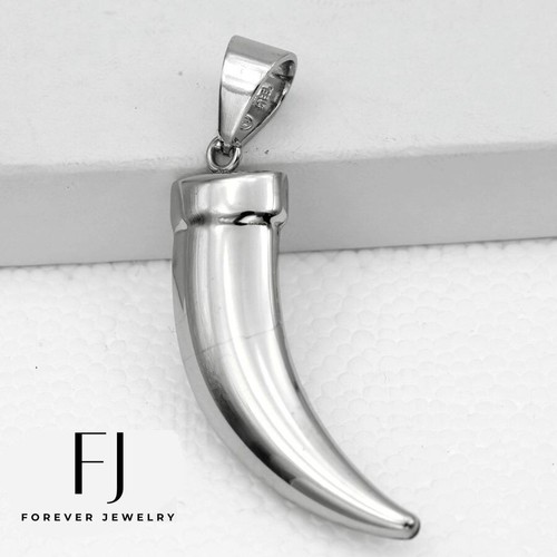 Men's Silver Stainless Steel,Wolf Fang Tooth 56mm Charm Pendant Unisex ...