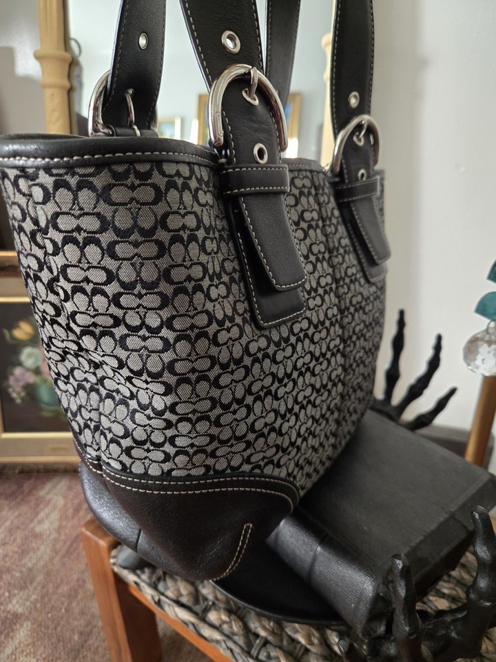 Coach Soho Vintage Handbag Big Buckle Monogram Black Bucket Satchel ...