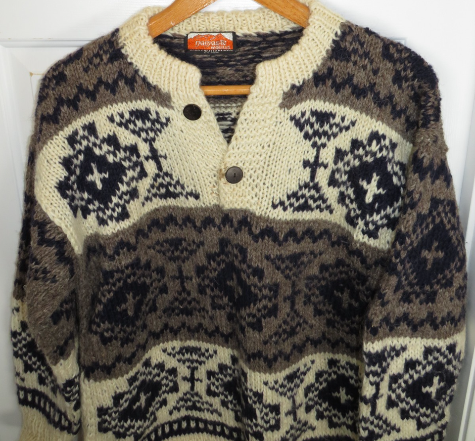 Namaste Sweater Chunky Hand Knit Himalayan 100% Wool Made in Nepal ...