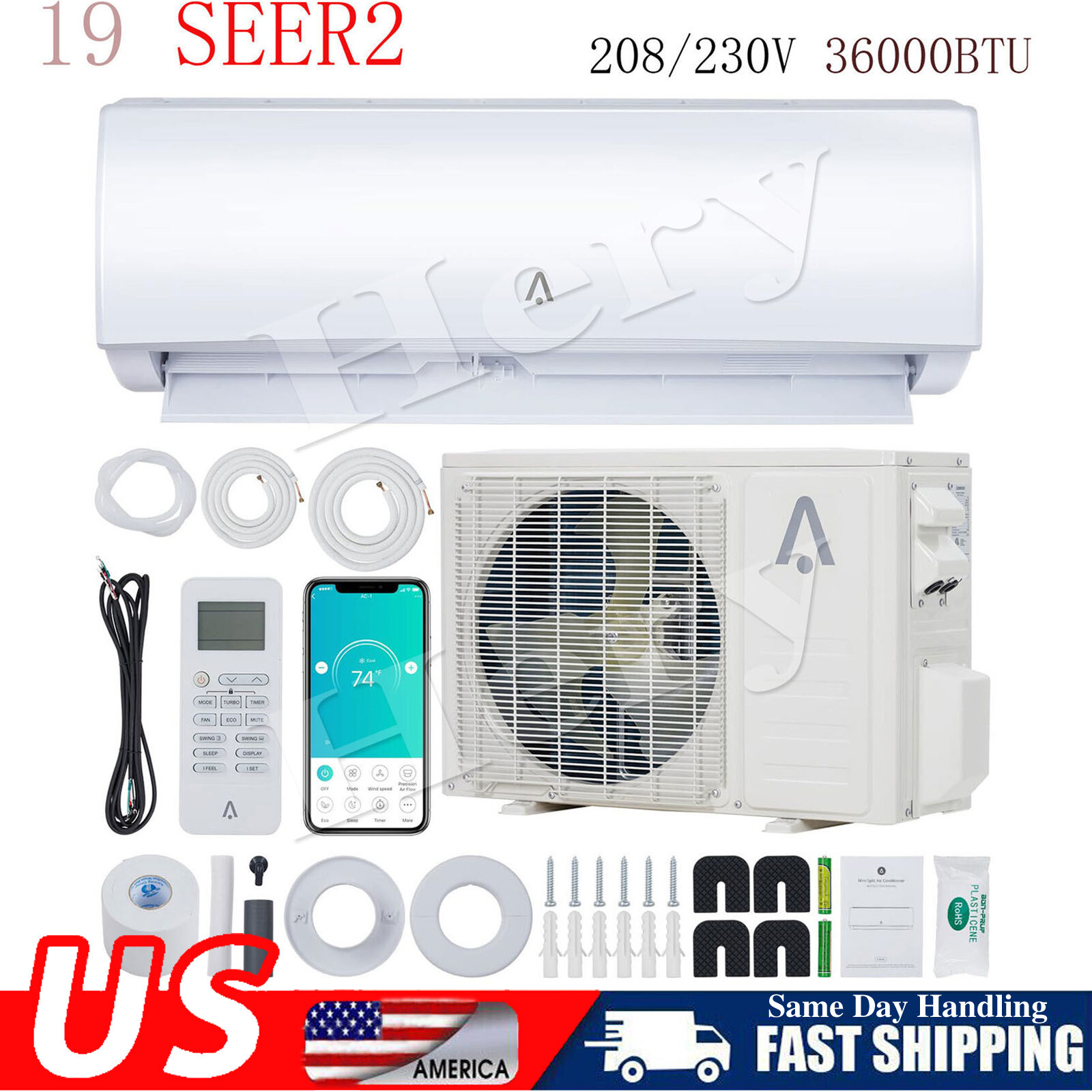 36000 BTU Mini Split Air Conditioner Heat Pump 19 SEER AC Ductless 2500 ...