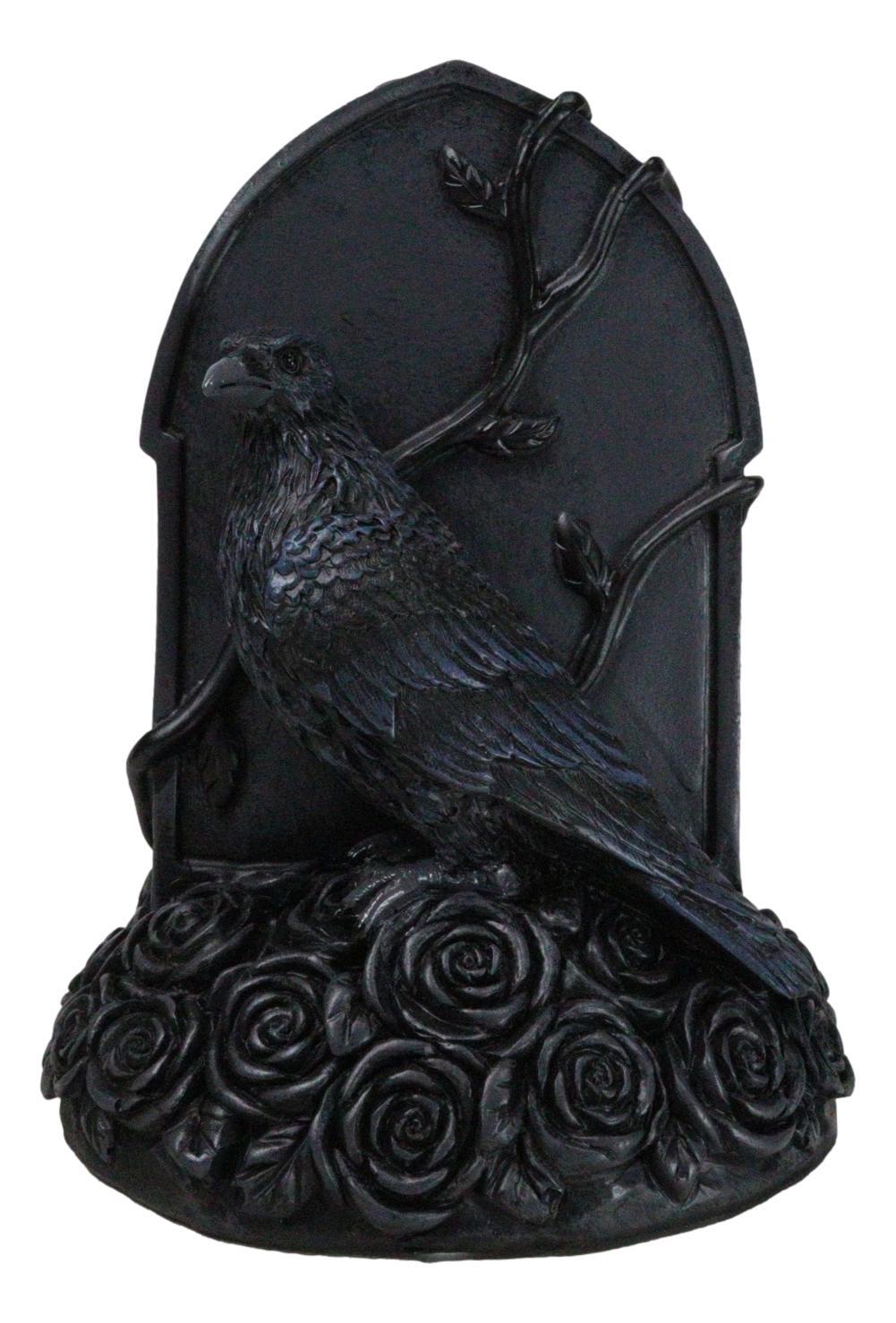 Dark Prophecy Raven Crow Perching On Black Roses Tombstone Figurine ...