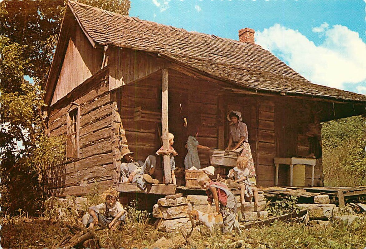 Postcard Hillbilly Family & Log Cabin in Ozarks, Missouri | eBay