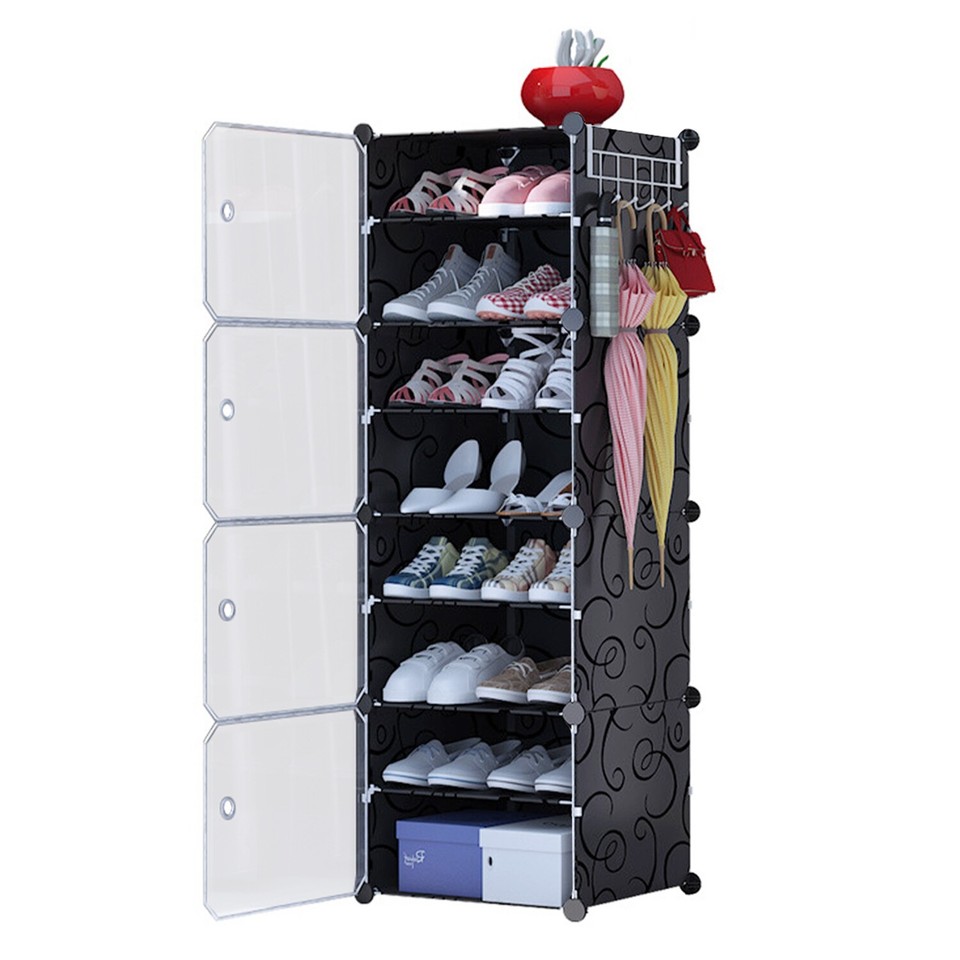 8-Tier 2-Row Shoe Storage Box Shoes Cabinet Case Stackable Container ...