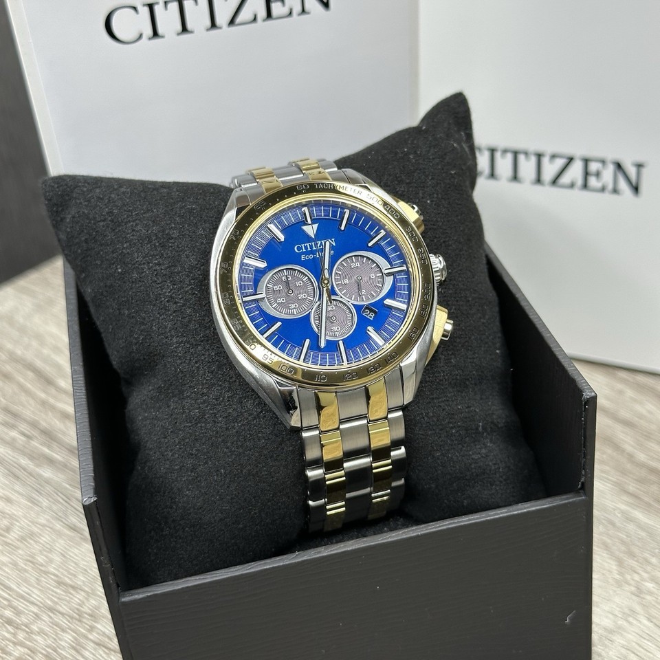 NEW Citizen Carson Blue Dial Tachymeter Two Tone Steel Men's Watch ...