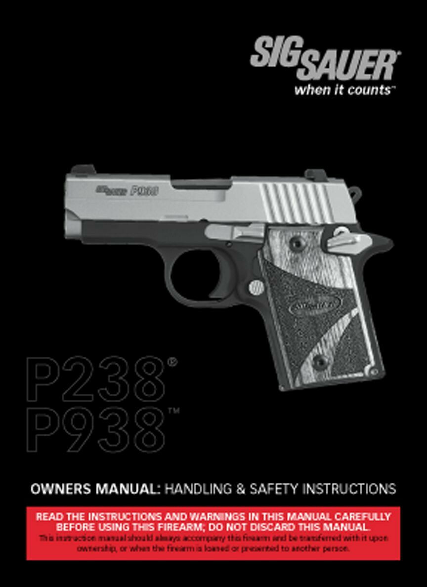 SIG SAUER P238 P938 Owners Manual Pistol Gun Instruction and Parts ...