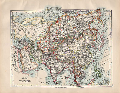 1914 MAP ~ ASIA ~ ARABIA CHINESE EMPIRE RUSSIA SIAM JAPAN SIBERIA ...