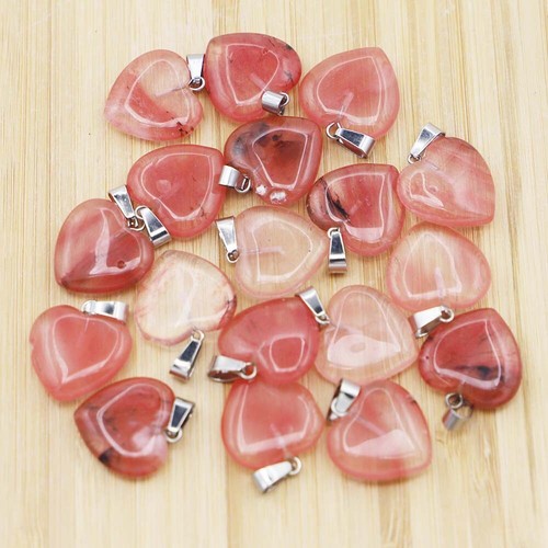 30pcs Cherry Quartz Stone Heart Gemstone Beads Pendants DIY Jewelry ...