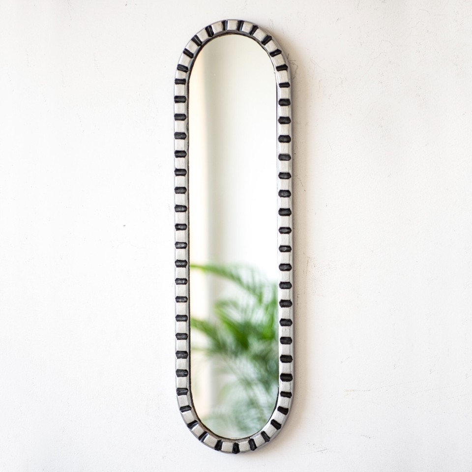 Modern Narrow Oval mirror set 2 for wall art, Decorative Silver Wood ...