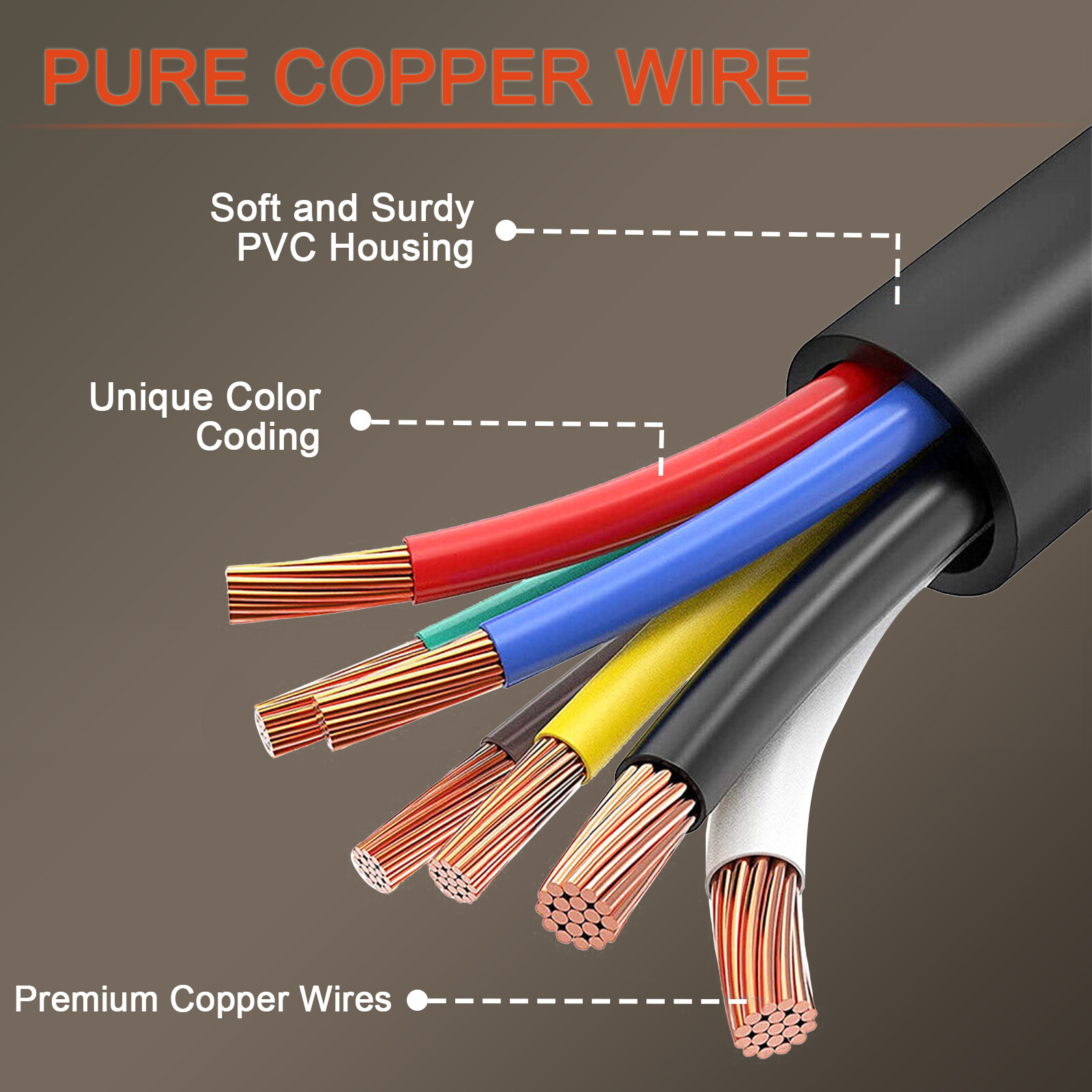 7 Way 7 Pin Plug Inline Trailer Cord Wiring Harness RV Cable Junction ...