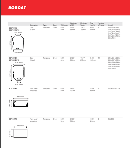 Door Glass Replacement for BOBCAT Skid Steer S450 S530 T595 S630 T770 ...