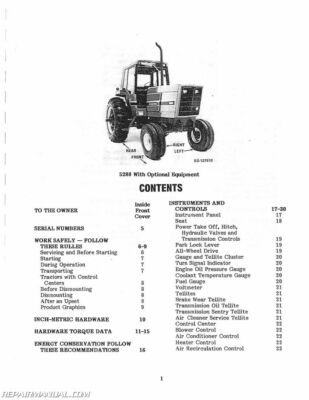 International Harvester Farmall 5088 5288 5488 Diesel Operators Manual ...