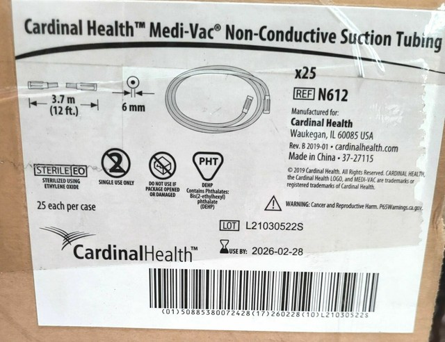Cardinal Health Medi-vac Non-conductive Suction Tubes Sterile N612 for ...