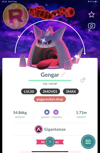Shiny Gmax Gengar LVL50 3MOVES 3MAX Dark Skies Background Gigantamax Go ...