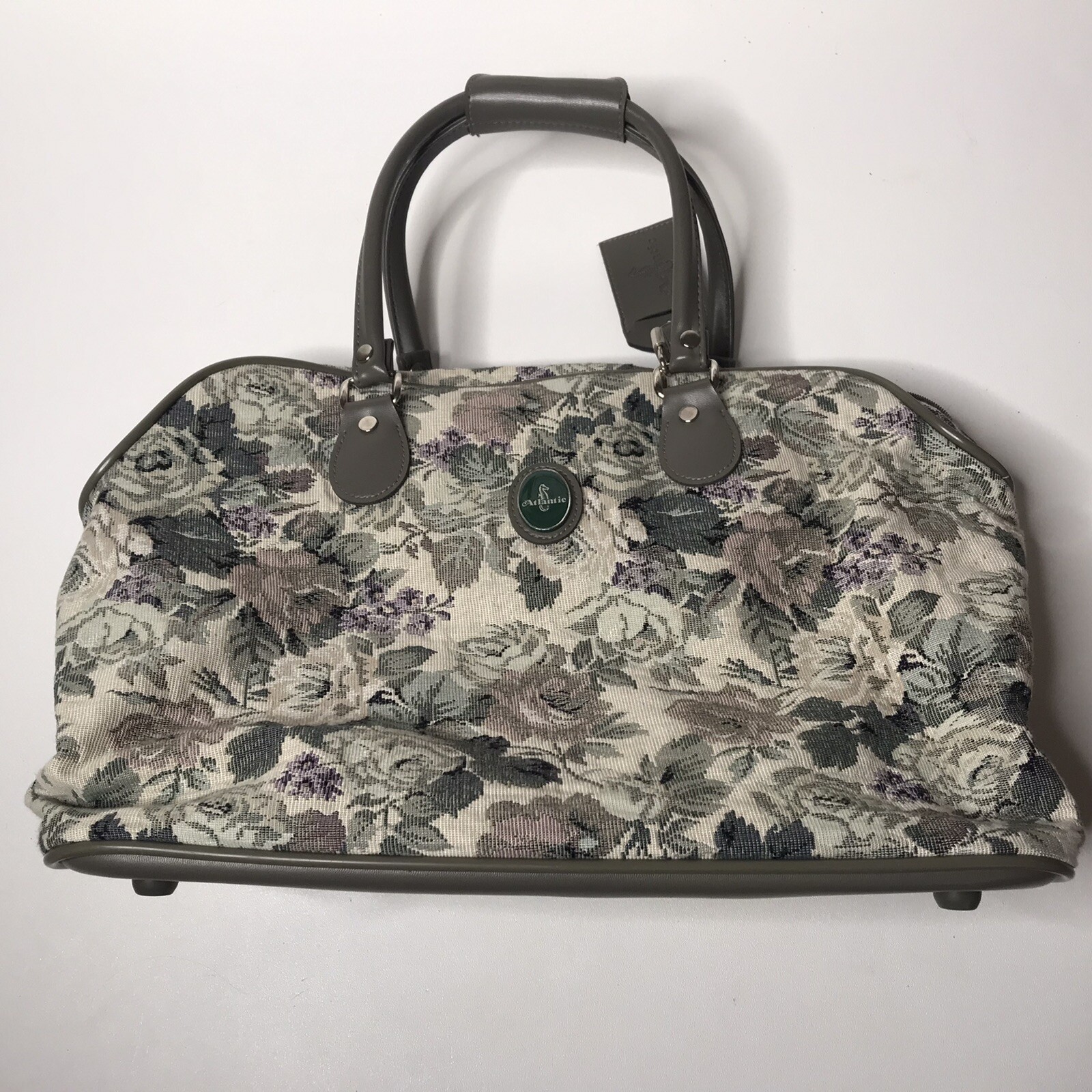 VINTAGE Atlantic Brocade Tapestry Green Floral Carry On Bag Luggage ...