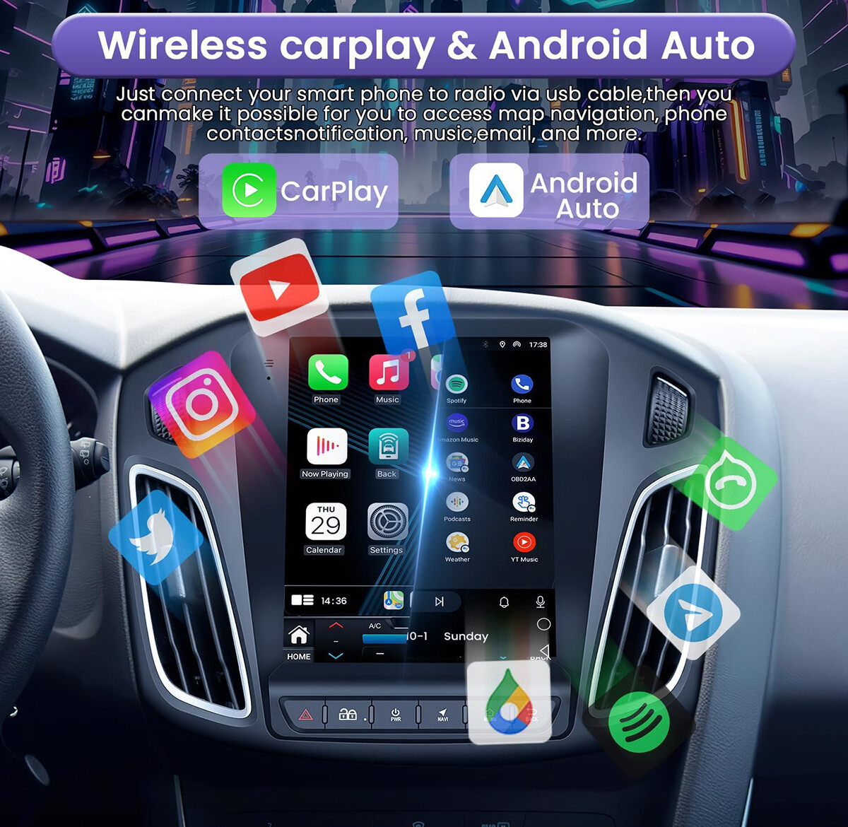 For Ford Focus 2012-2018 Apple Carplay Android 15 Car Stereo Radio GPS ...
