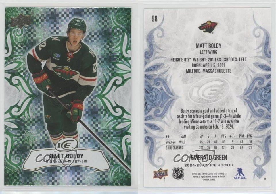 2024-25 Upper Deck Ice Emerald Green Matt Boldy #98 11fi | eBay