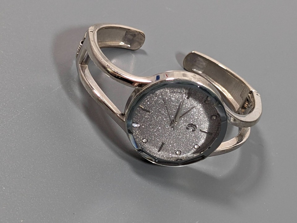 Charming Charlie Silver Tone Shimmer Glitter Dial Round Hinge Cuff ...