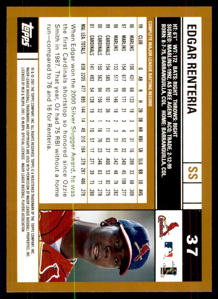 2002 Topps Baseball Card Edgar Renteria A Baseball Cards #37 | eBay